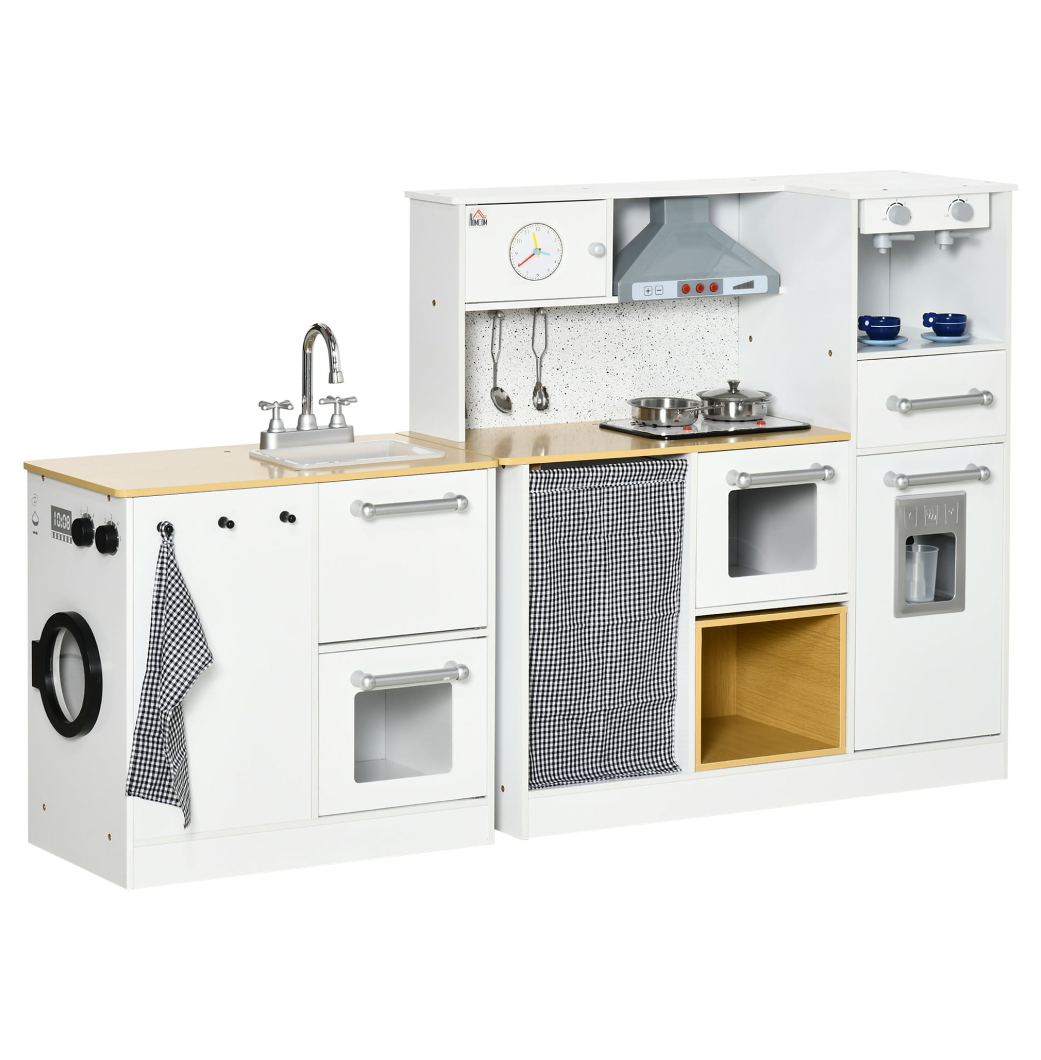 Qaba Wooden Kitchen Playset with Sound Effects and Tons of Countertop ...