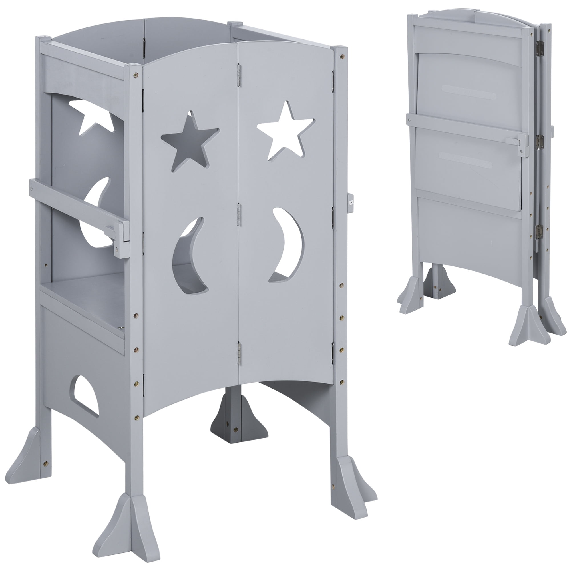 Qaba Wooden Kitchen Step Stool for Kids,Foldable Toddler Tower,Helper ...