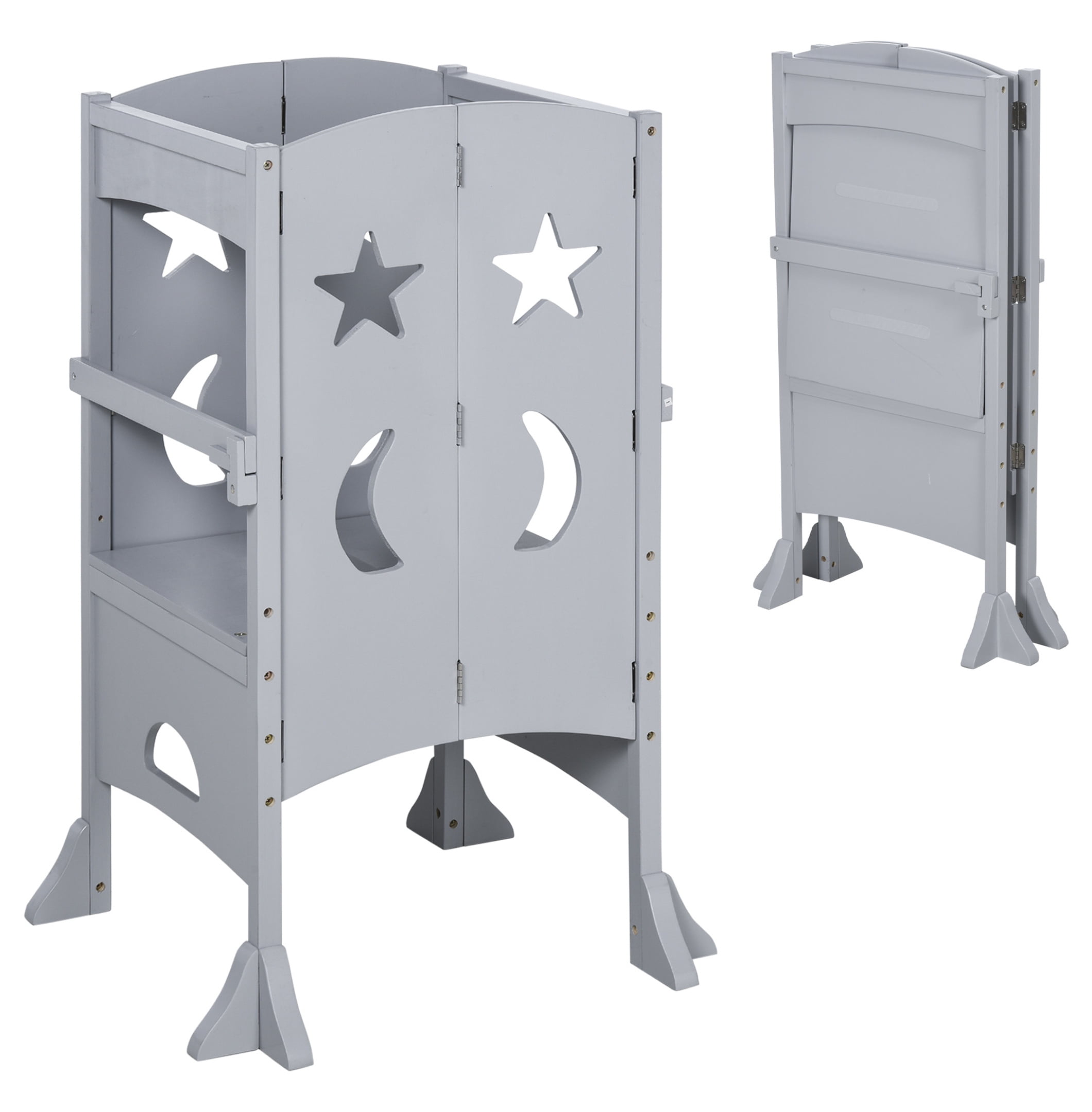 Qaba Wooden Kitchen Step Stool for Kids, Foldable Toddler Tower, Helper ...