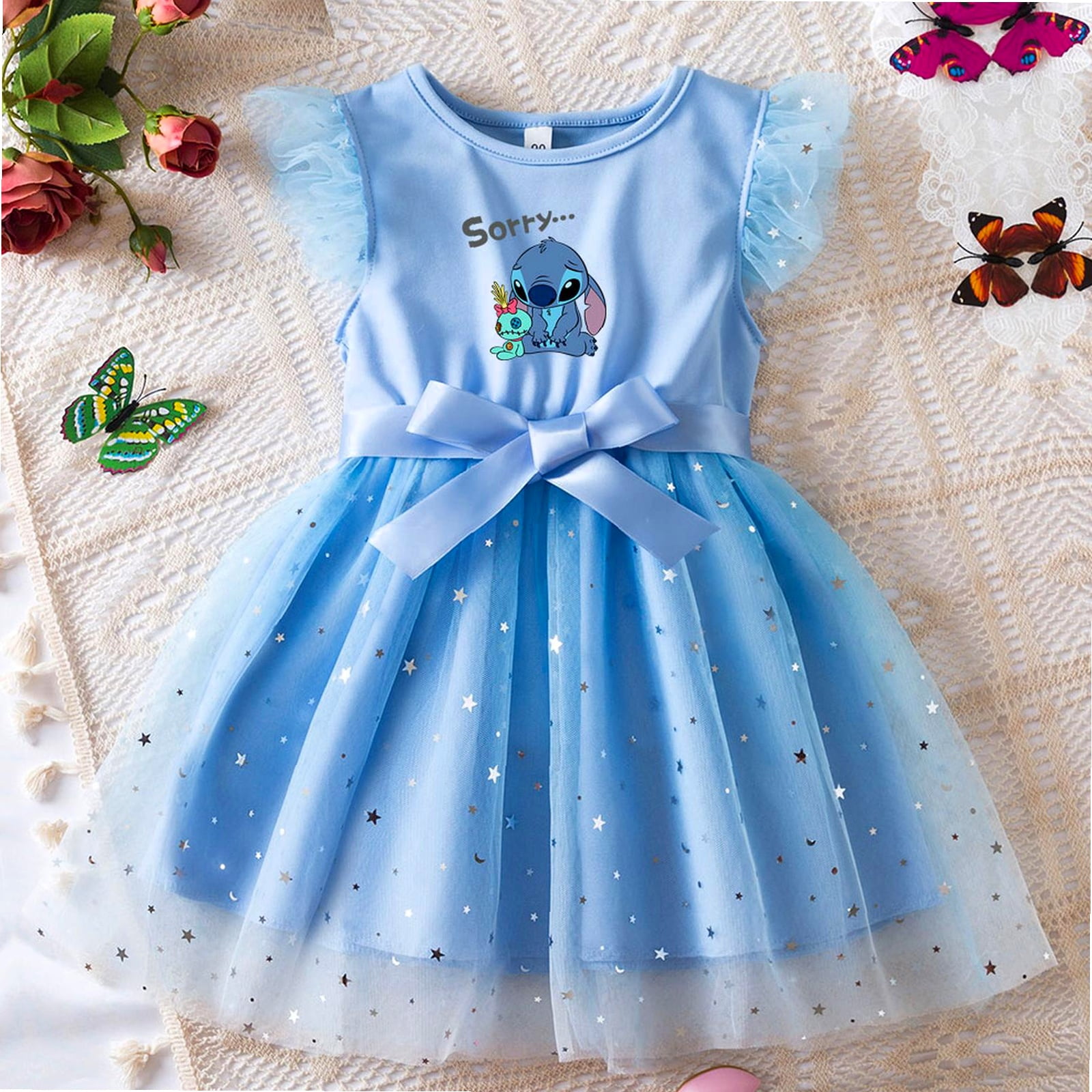Qaheey Adorable Stitch-Inspired Girls' Dress - Cute Cartoon Theme Party ...