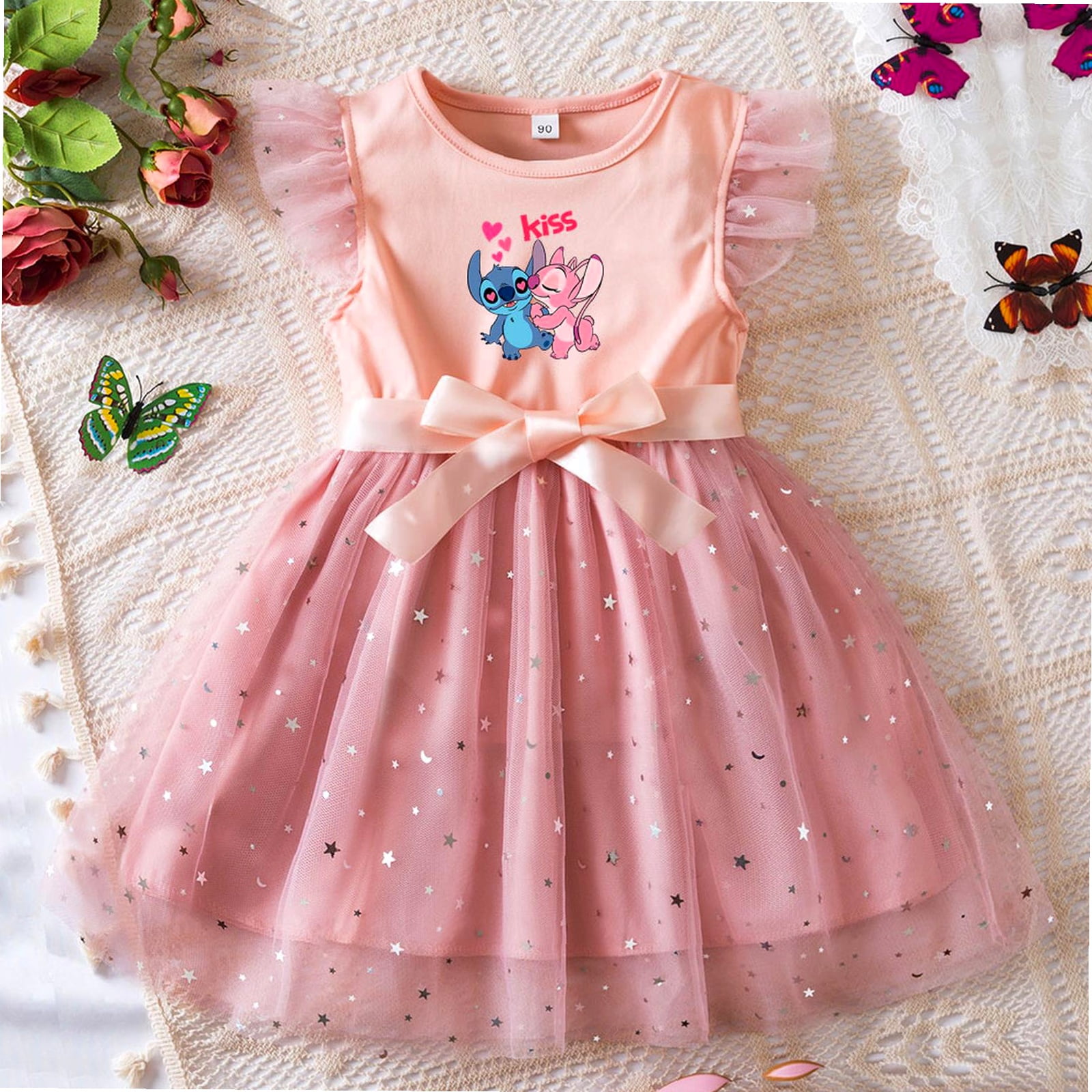 Qaheey Stitch Cartoon Girls' Dress - Cute Summer Outfit for Kids ...