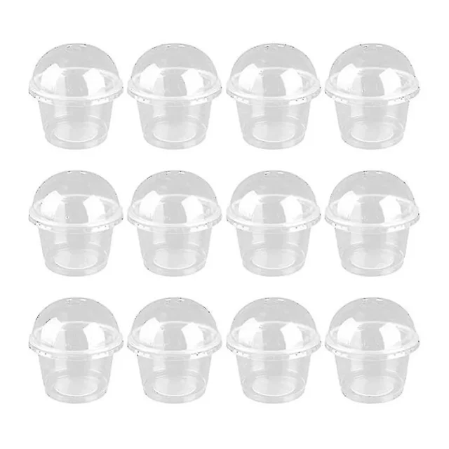 Qalabka 100 Pieces Clear Plastic Dessert Cups, Dome Lids, 9oz Capacity ...