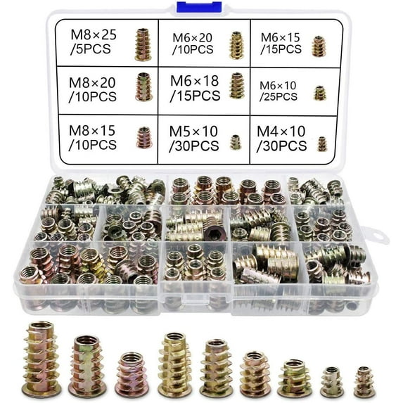 Qalabka Wood Furniture Threaded Inserts, 120 Pcs, Zinc Alloy, M4 to M8 ...