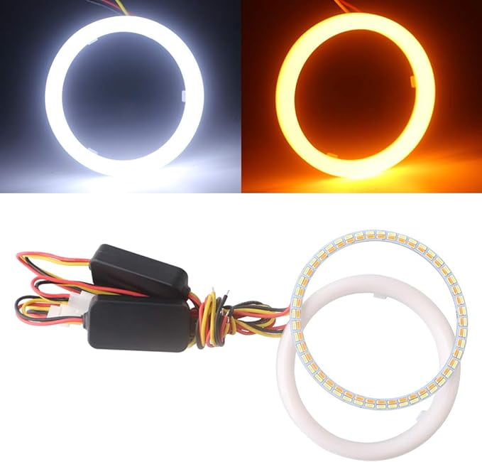 Qasim 1-Pair 80MM White+Amber Switchback 102SMD 4014 LED Halo Ring ...