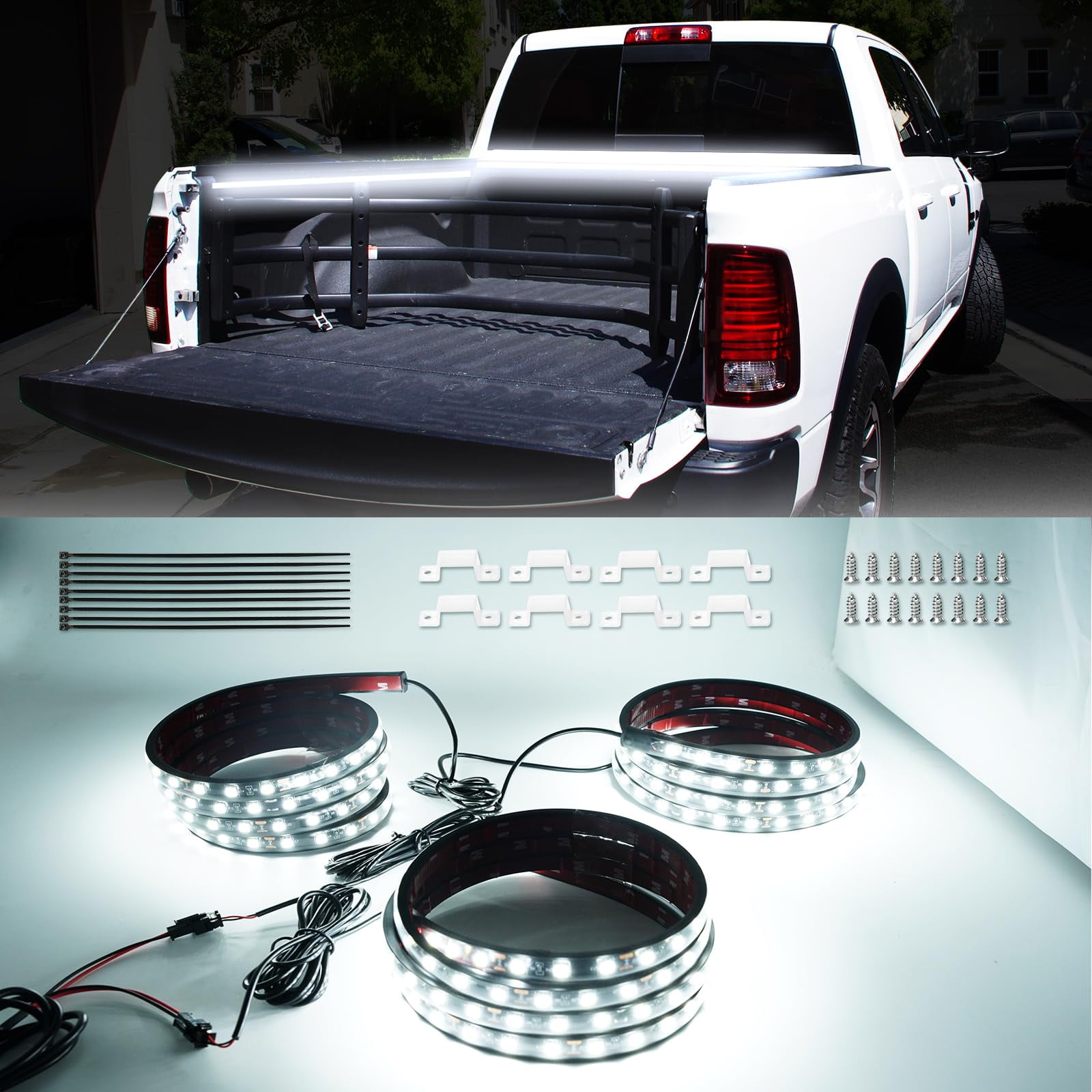 Qasim Truck Bed Light SSF20 Strip 3PCS 60" Inch 270 LEDs White Led Strip Lights Waterproof for ...