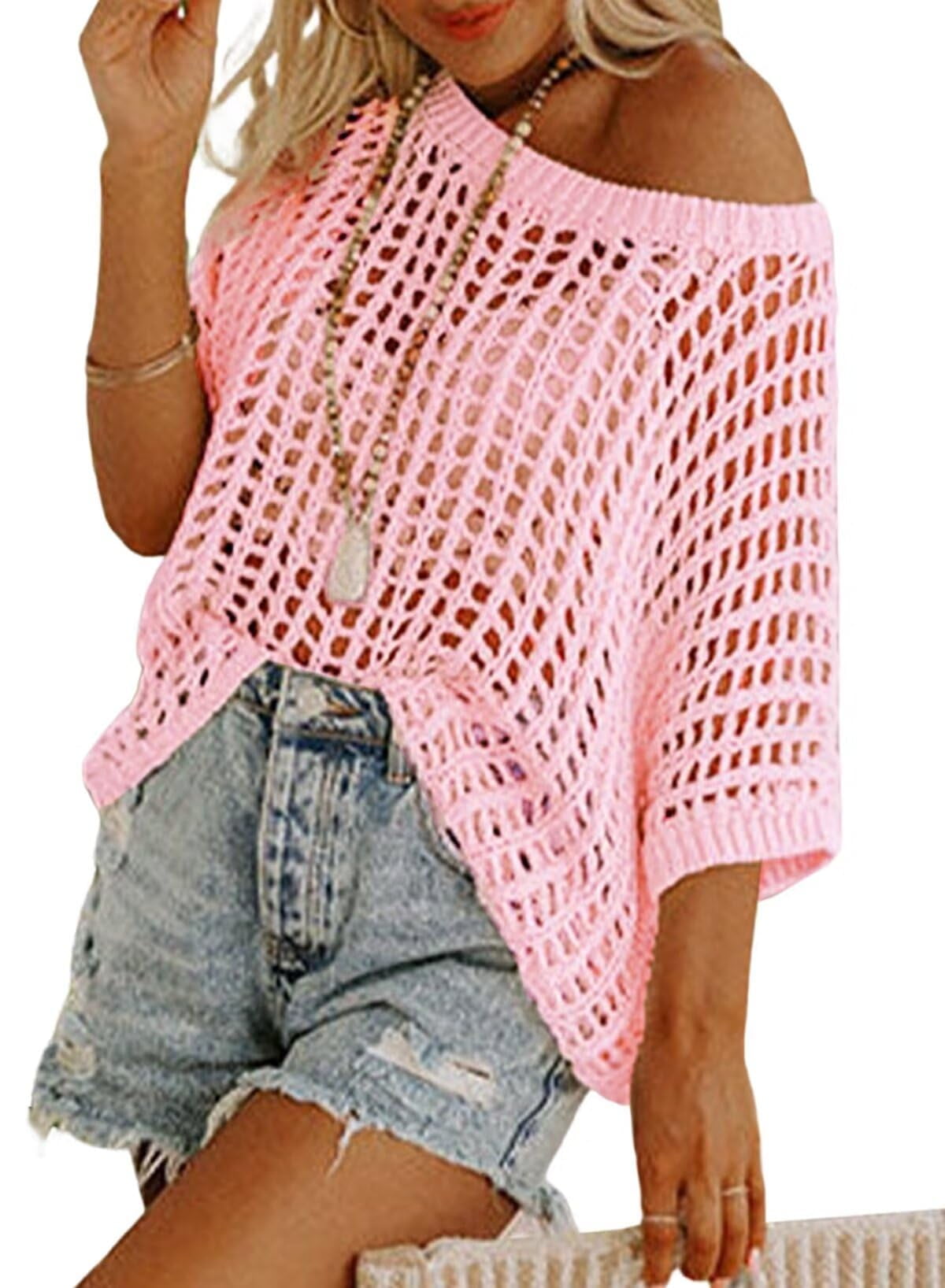 Qaspx Crochet Hollow Out Womens Blouses Beach Swimsuit Coverups Summer ...
