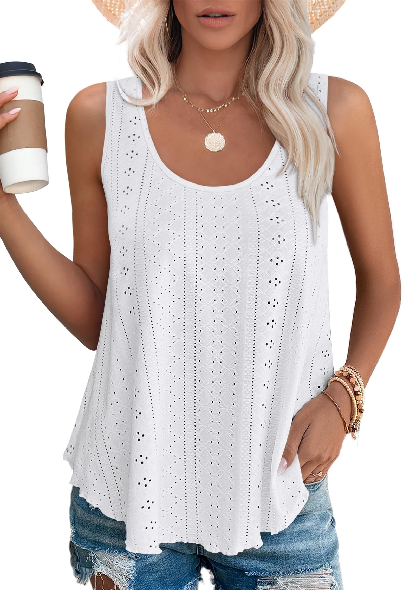 Qaspx Loose Womens Tank Tops Scoop Neck Sleeveless Tops Crochet Ladies ...
