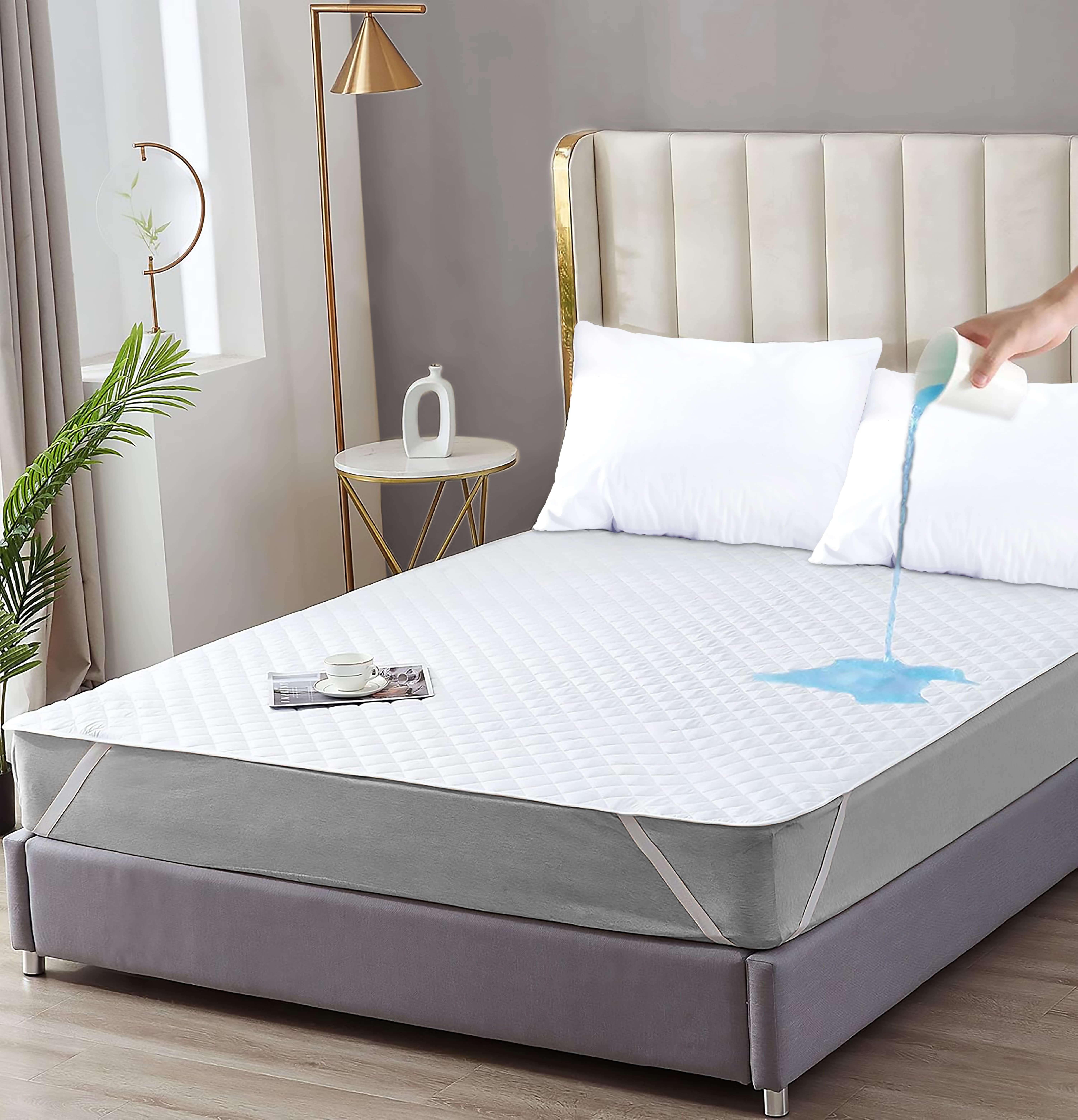 Qatan Queen Mattress Protector with Straps – 100% Waterproof – Fits ...