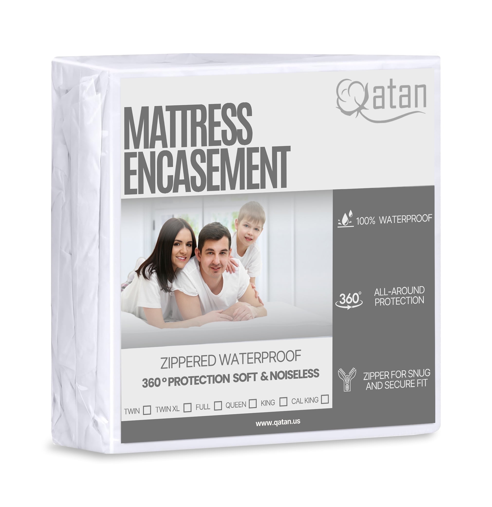 Qatan Queen Waterproof Mattress Encasement – 6-Sided Zippered Protector ...