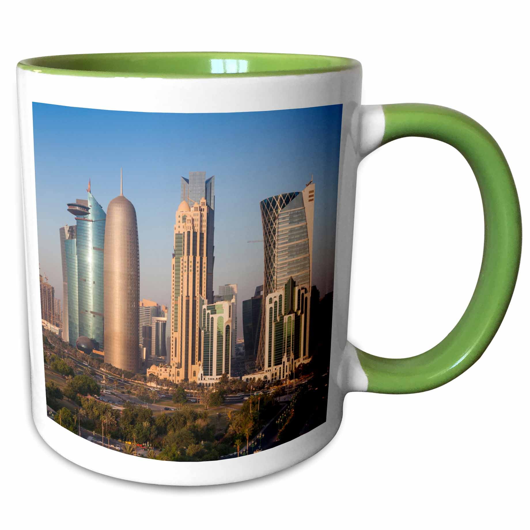 Qatar, Doha, Doha Bay, West Bay Skyscrapers, elevated view, dawn 15oz ...