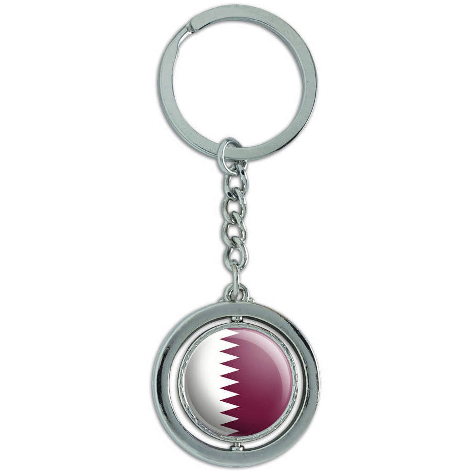Qatar National Country Flag Spinning Round Metal Key Chain Keychain ...