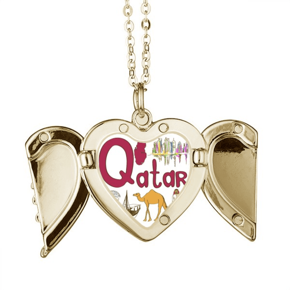 Qatar National symbol Landmark Pattern Folded Wings Peach Heart Pendant ...