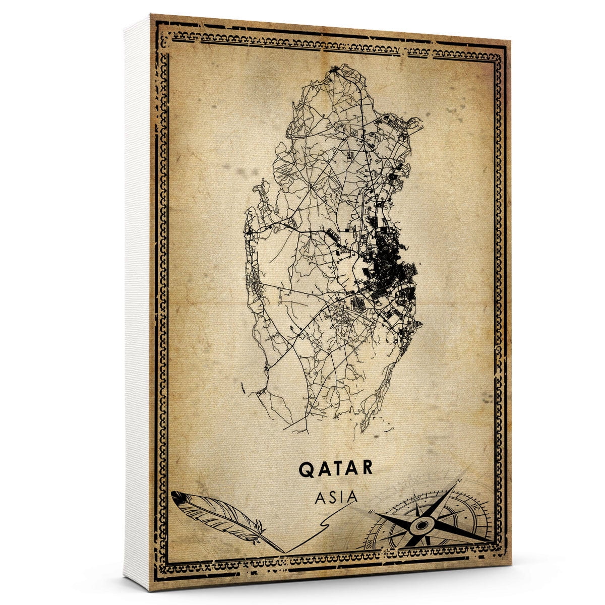 Qatar country Vintage Map Prints Canvas, Qatar Country road Map Art ...