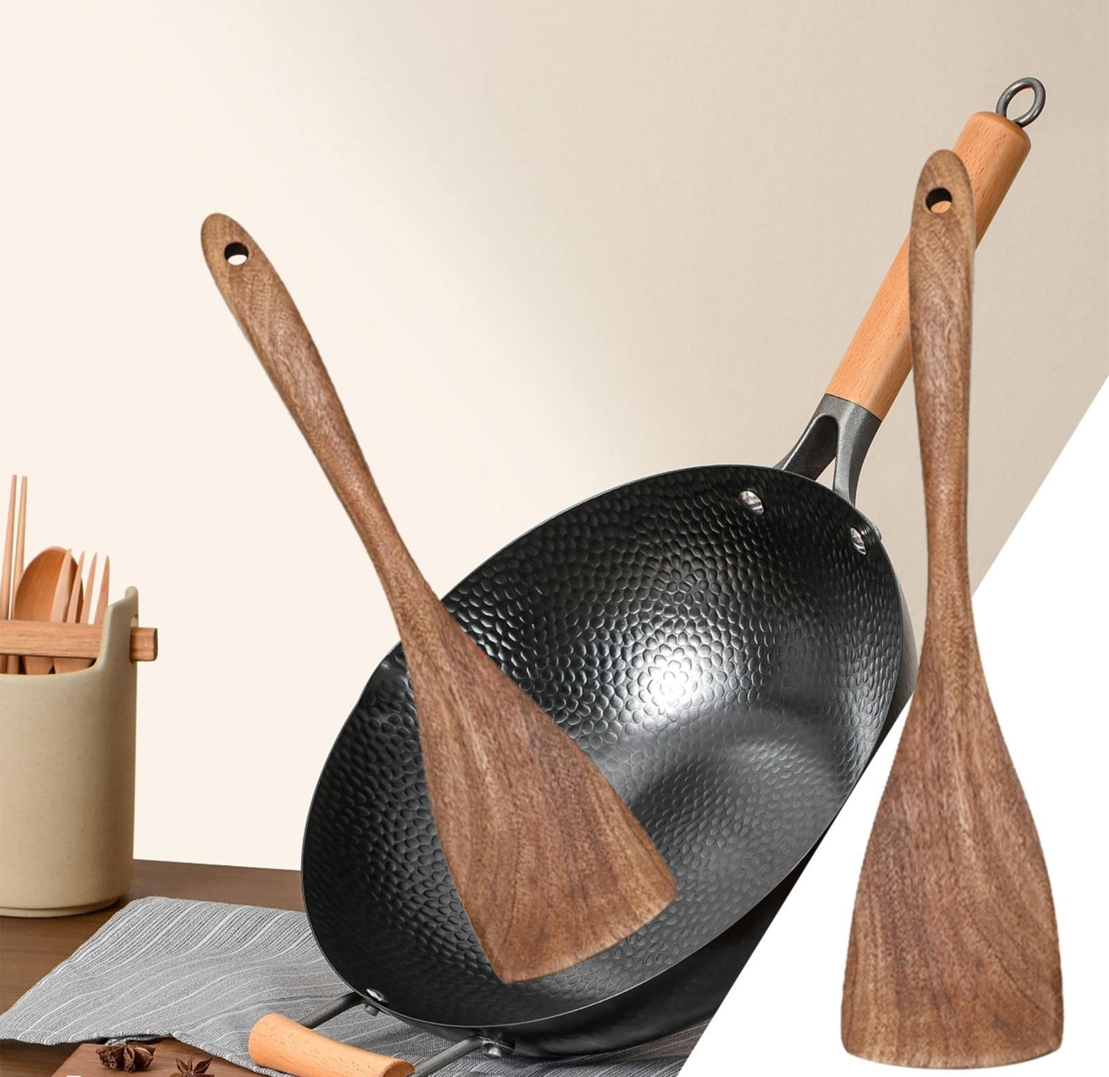 Qazu Wooden Spatula for Cooking 12.4 inch Premium Utensils Long Handled ...