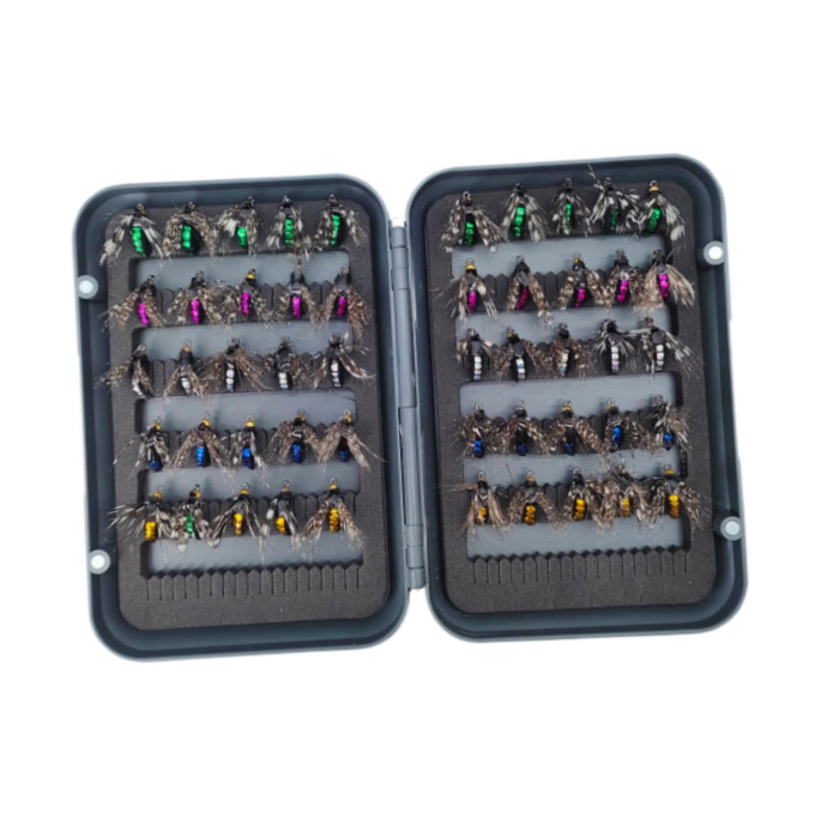 QccHieUs 50 Pieces Fly Fishing Fly Kit with Hooks with Organized Box ...