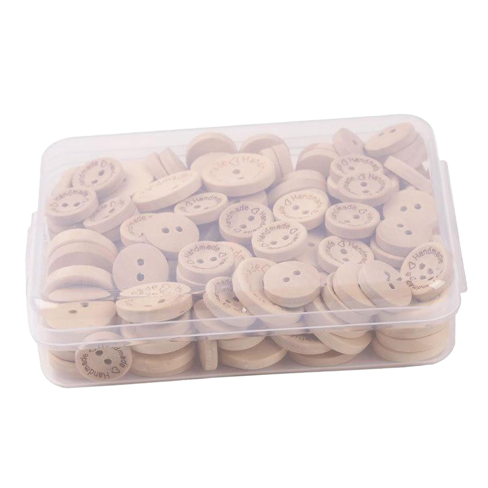 QccHieUs Pack of 150 Pcs Wooden Sewing Button 2 Holes Round Flatback ...
