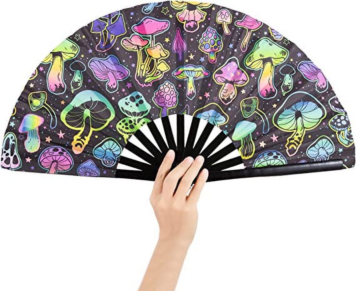 Qchengsan Large Folding Hand Rave Fan,Pride Fan,Bamboo and Nylon-Cloth ...