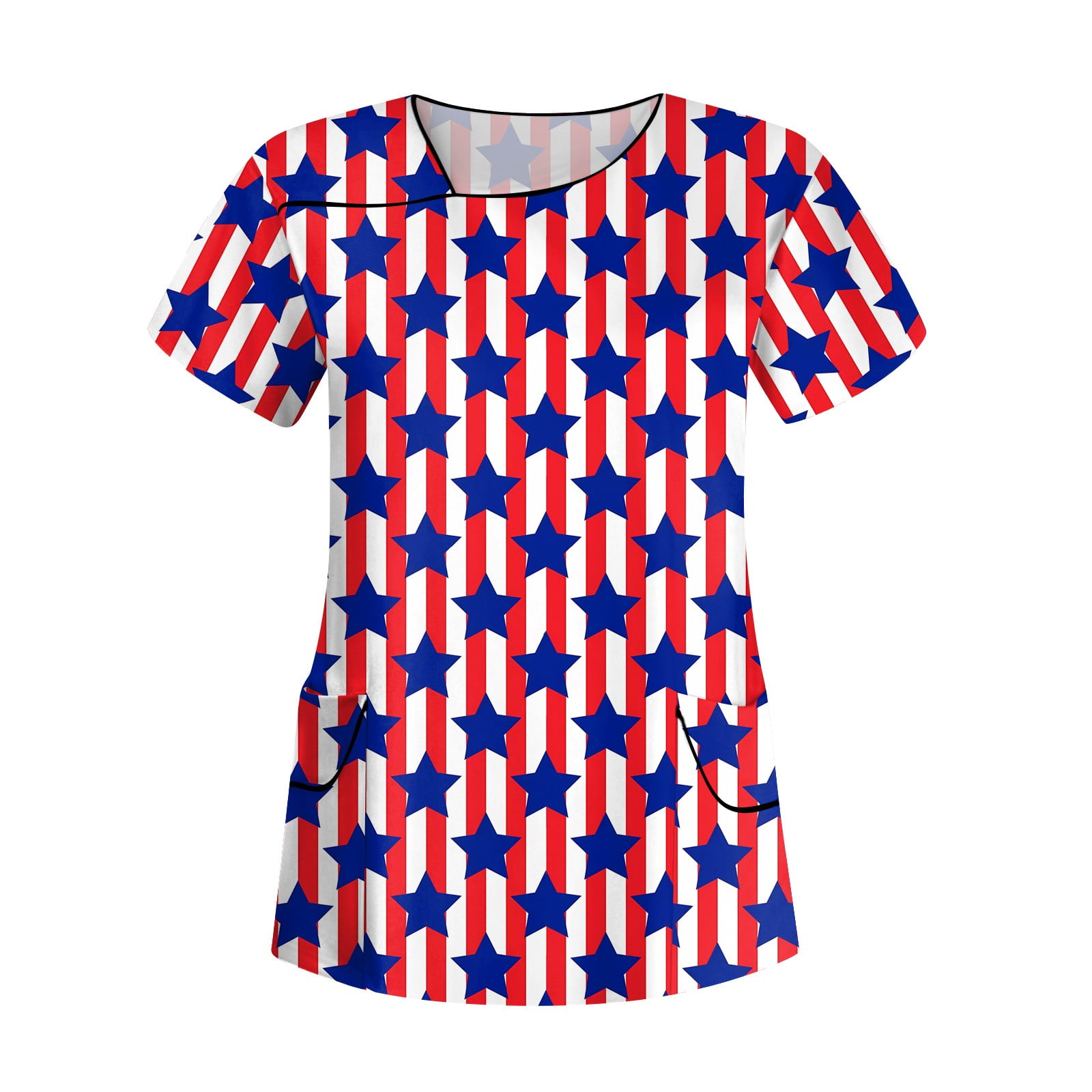 Qcmgmg 4th Of July Scrubs For Women V Neck American Flag Short Sleeve