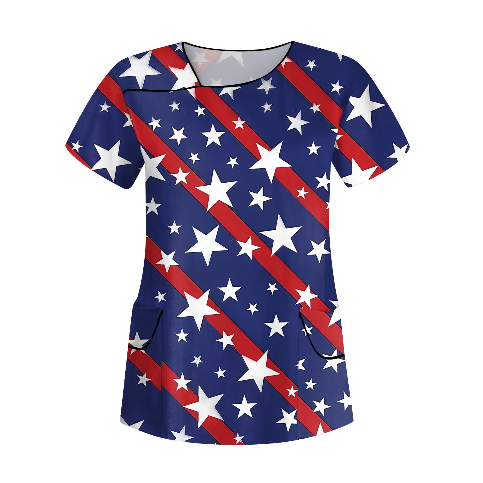 Qcmgmg 4th Of July Scrubs For Women V Neck American Flag Short Sleeve Scrub Shirts Patriotic