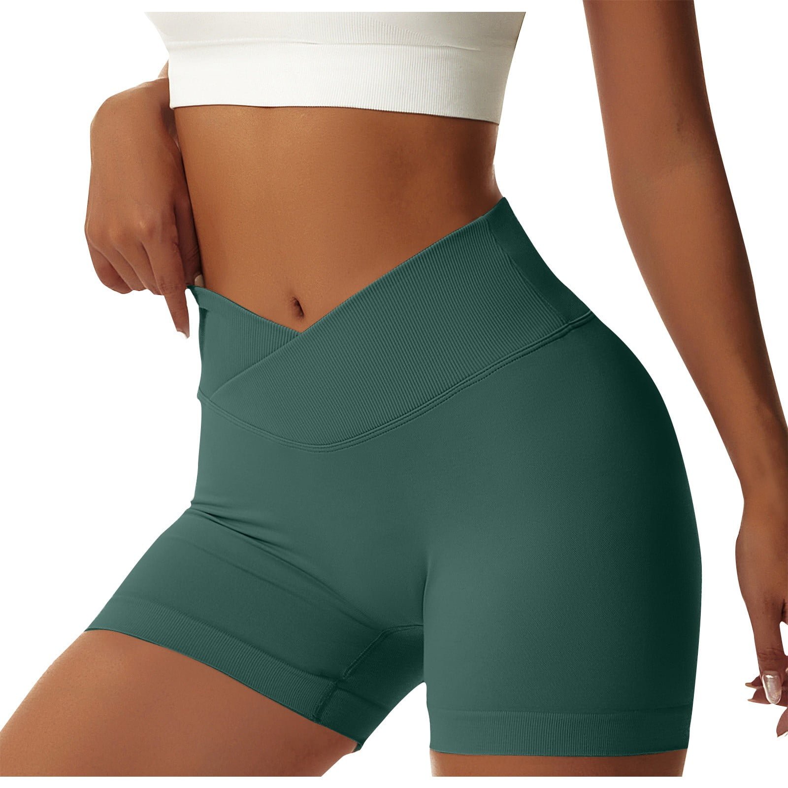 Qcmgmg Athletic Shorts Crossover V Back Scrunch Gym Yoga Shorts ...