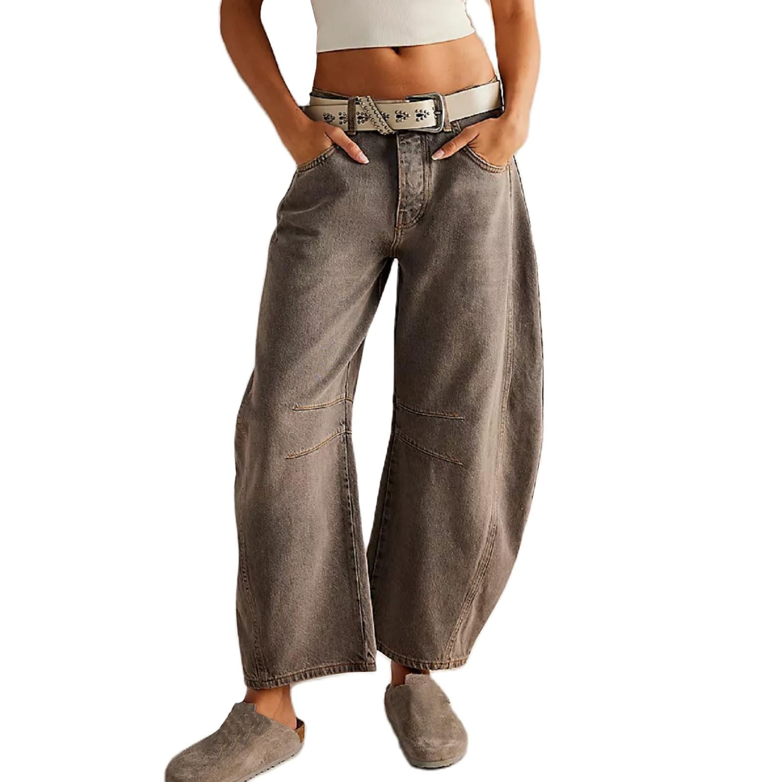 Qcmgmg Barrel Jeans for Women Wide Leg Mid Rise Barrel Denim Ankle ...