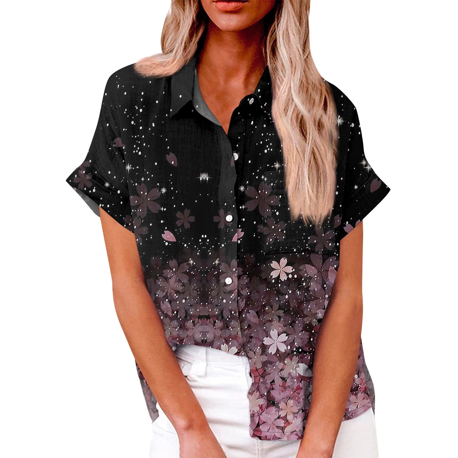 Qcmgmg Boho Tops for Women 2024 Button Down Collared Cotton Linen ...