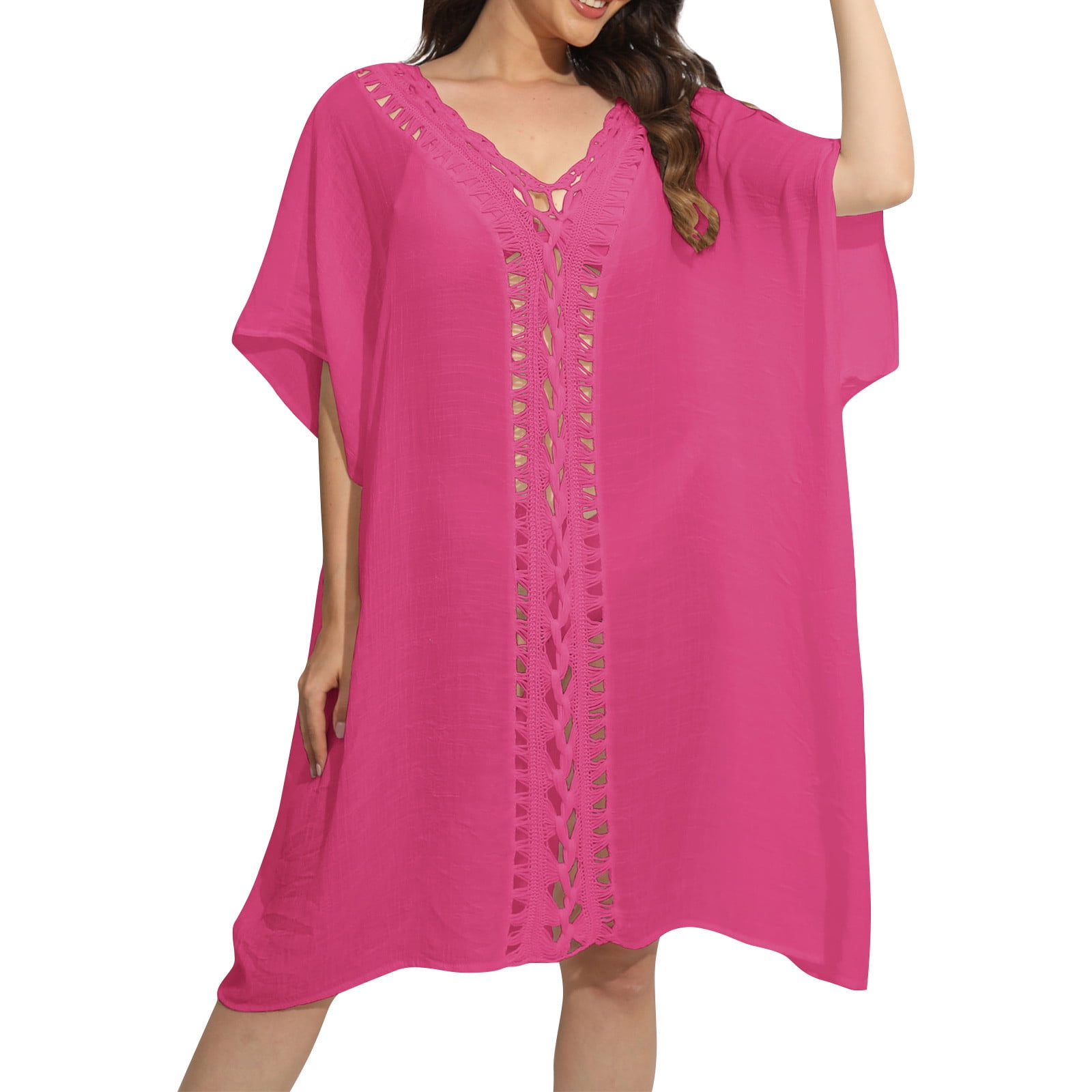 Qcmgmg Cover Ups For Swimwear Women Two Piece Short Sleeve Beach Dress Bathing Suit Summer