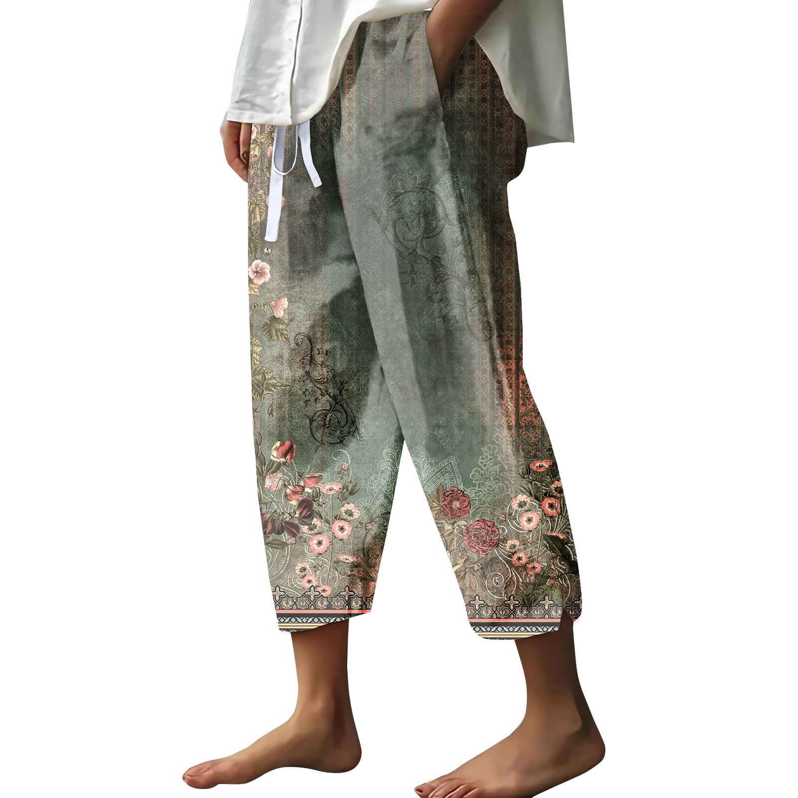 Qcmgmg High Waist Cargo Pants Women Solid Linen Trousers Casual Baggy