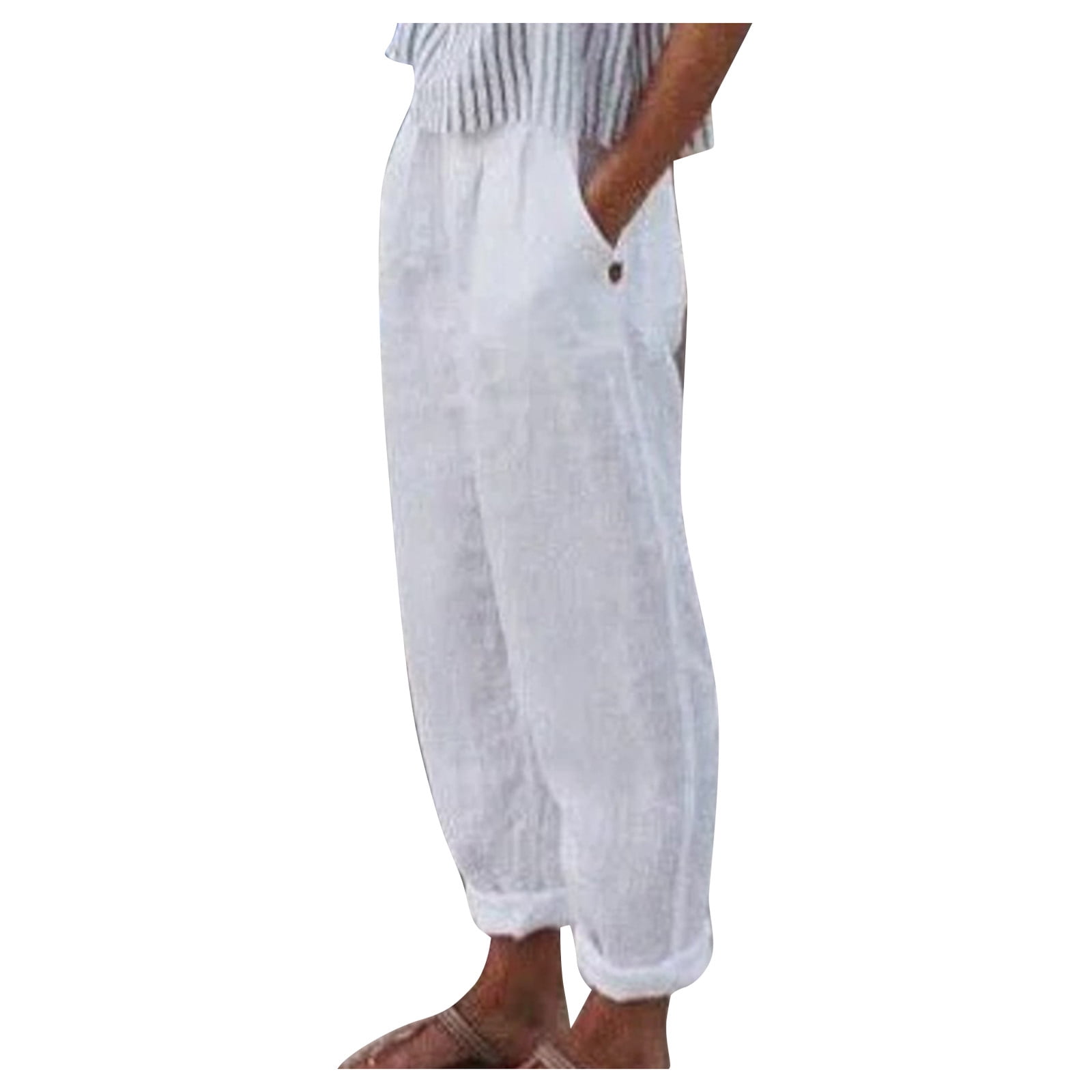 Qcmgmg High Waist Cargo Pants Women Solid Linen Trousers Casual Baggy