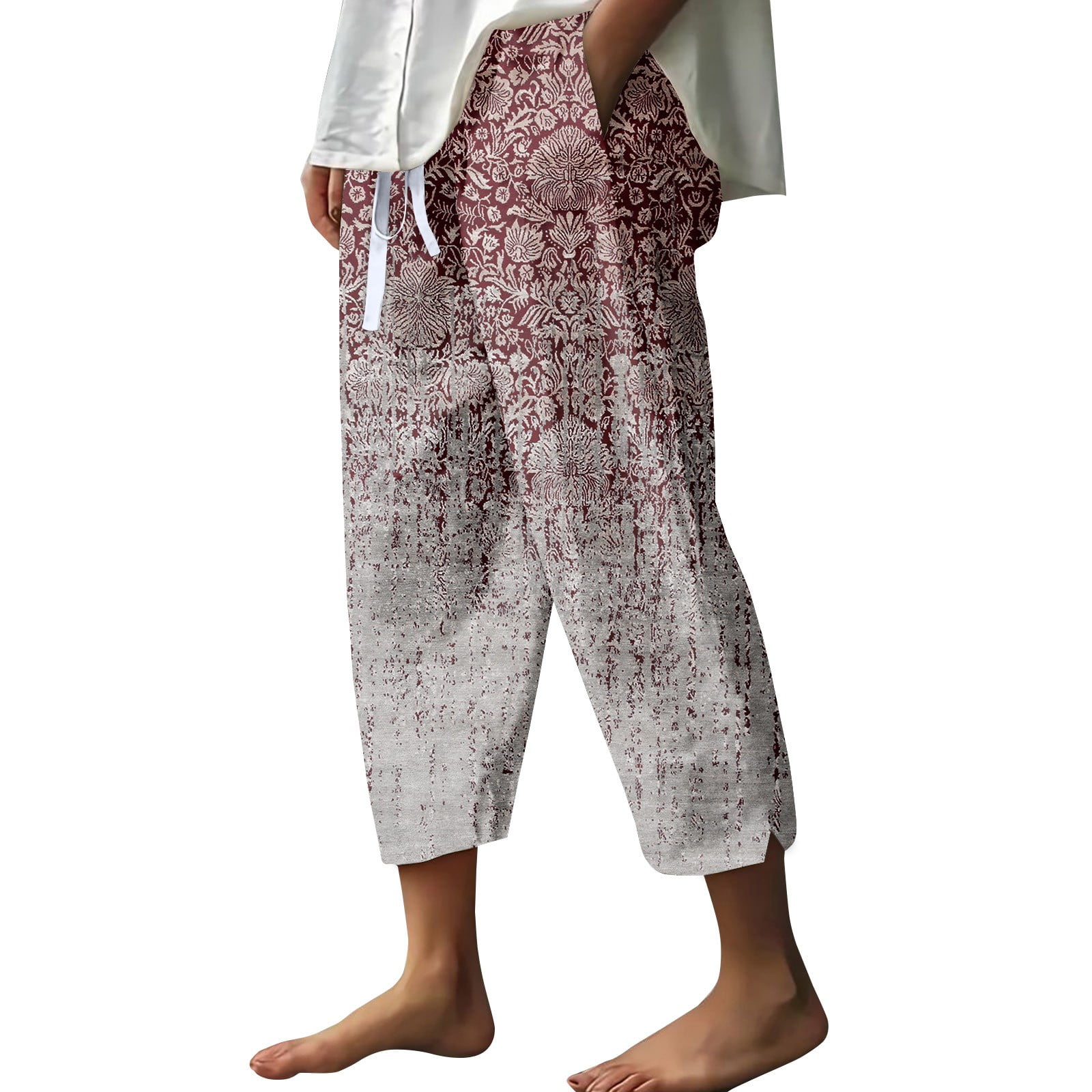 Qcmgmg High Waist Cargo Pants Women Solid Linen Trousers Casual Baggy