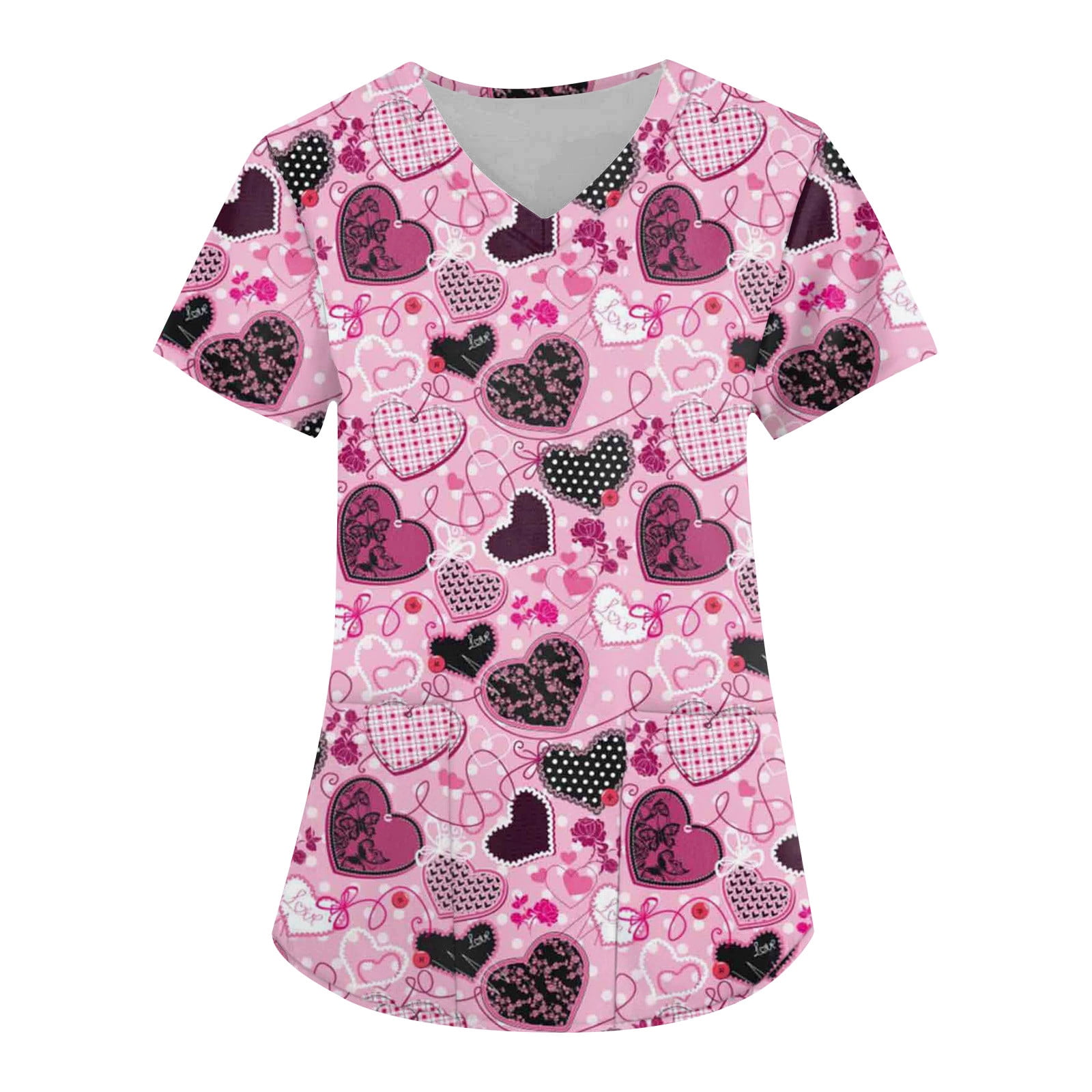 Qcmgmg Holiday Scrub Top Women Love Heart Print Medical Nurse ...