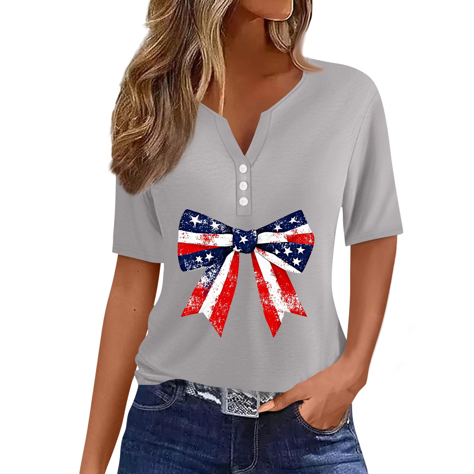 Qcmgmg Independence Day Shirts Women Button Down Memorial Day USA Flag ...