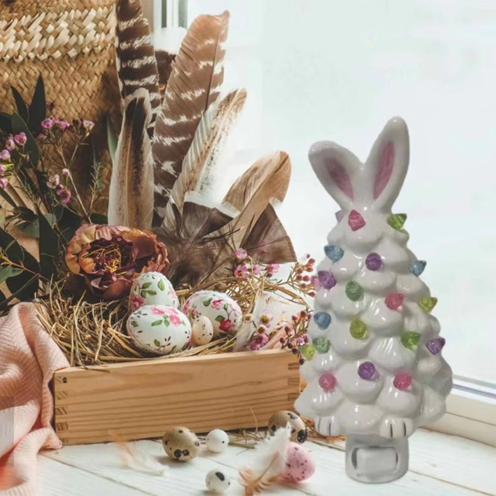 Qcmgmg Light-Up Bunny Easter Decorations Cute Easter Bunny Tree ...