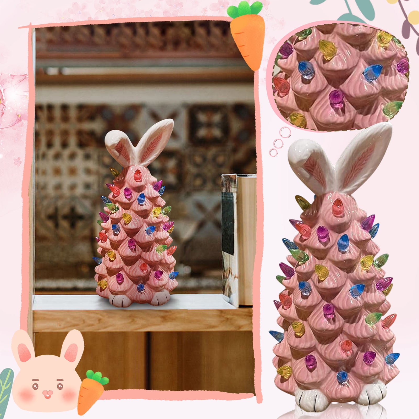 Qcmgmg Light-Up Bunny Easter Decorations for Indoor Spring Home Office ...
