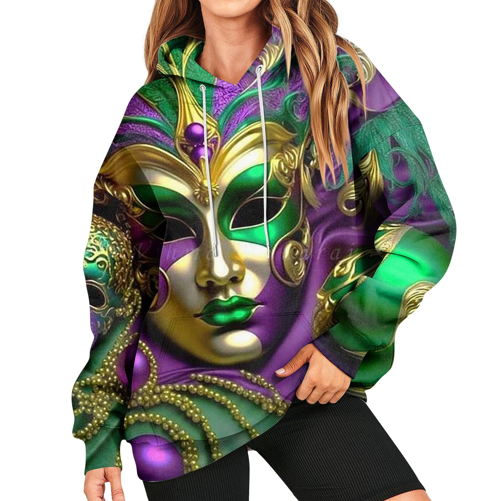 Qcmgmg Mardi Gras Sweatshirt Carnival Themed Graphic Womens Hoodies