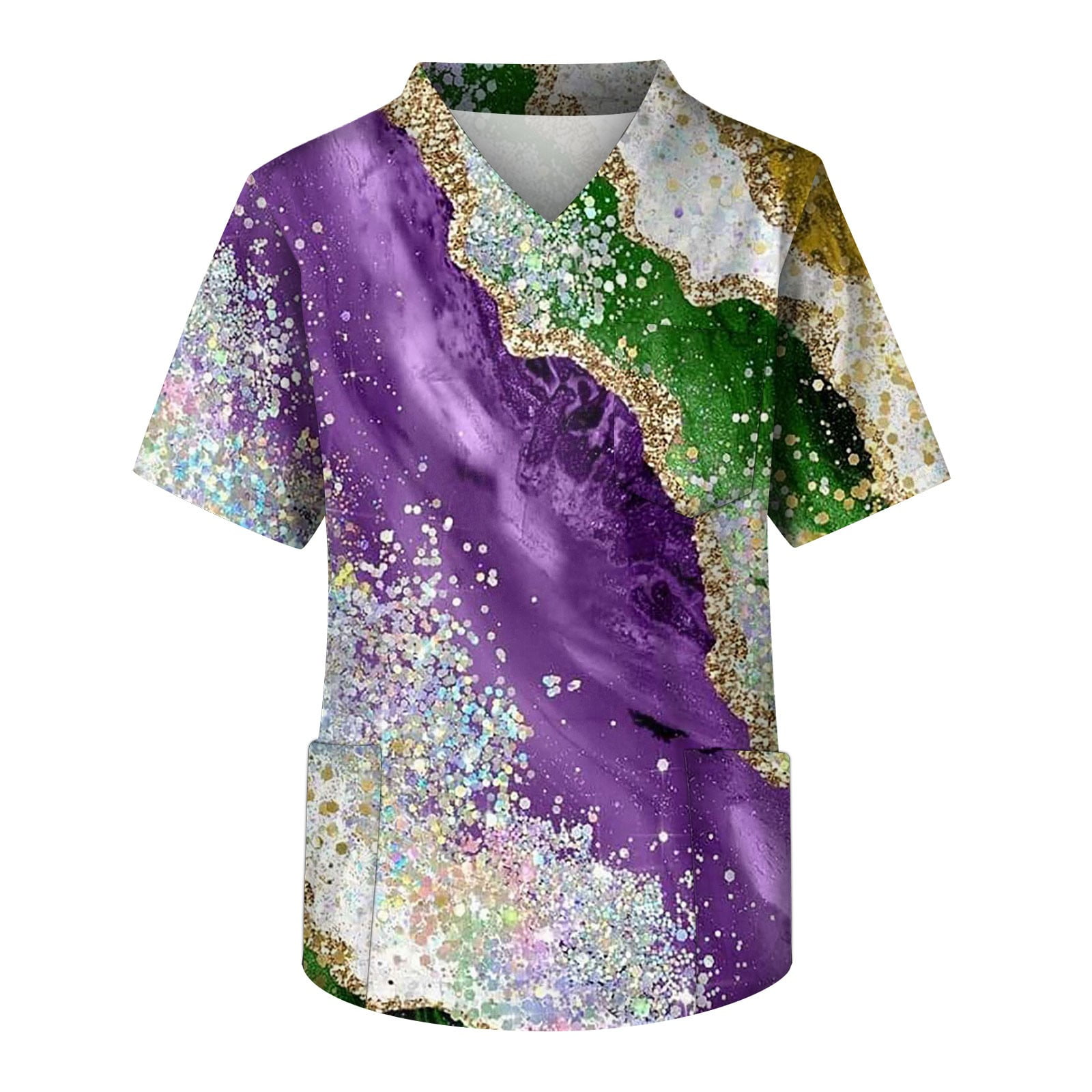 Qcmgmg Nursing Scrubs for Men Mardi Gras V Neck Graphic Short Sleeve ...