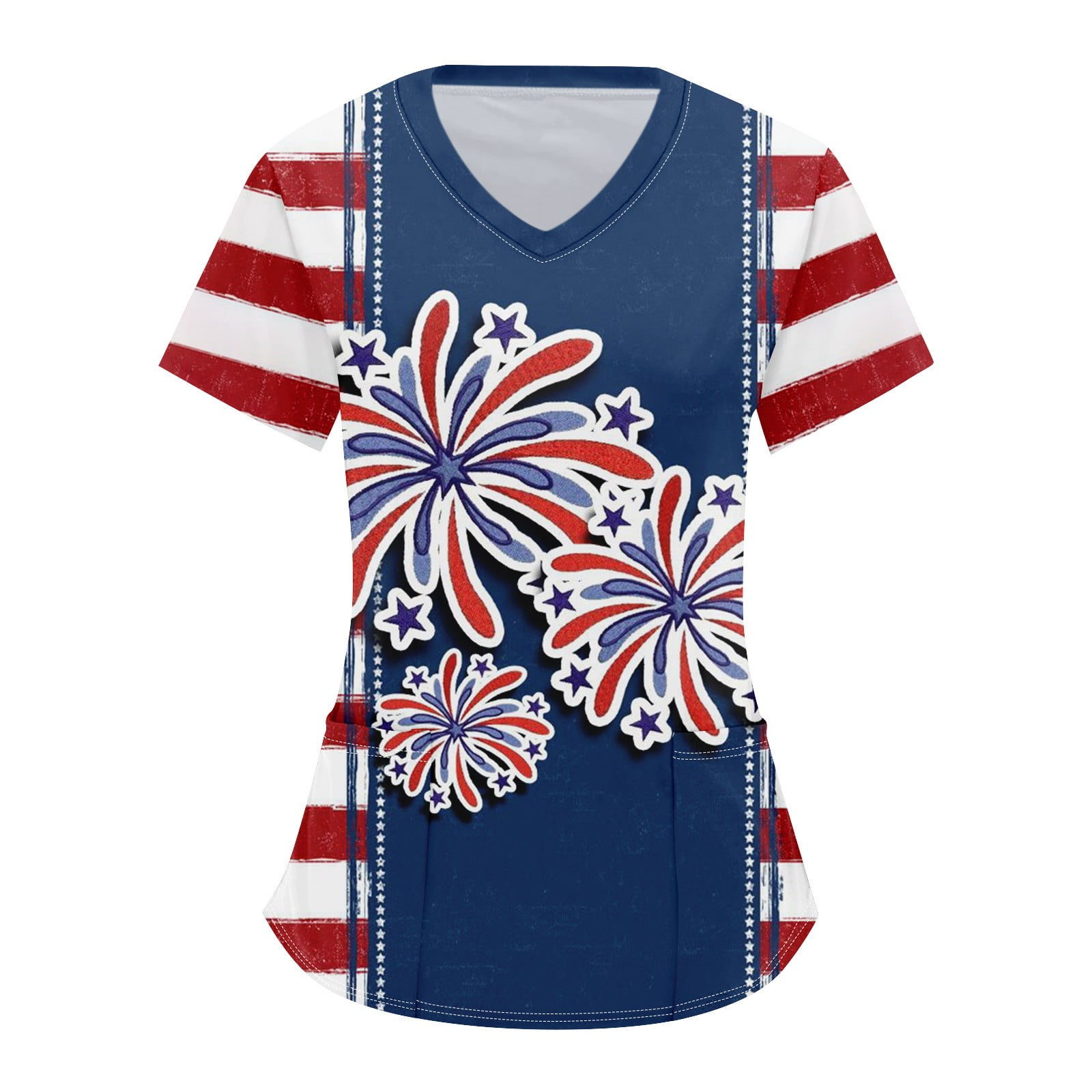 Qcmgmg Patriotic Scrubs For Women V Neck 4th Of July Short Sleeve Scrubs Independence Day Scrub