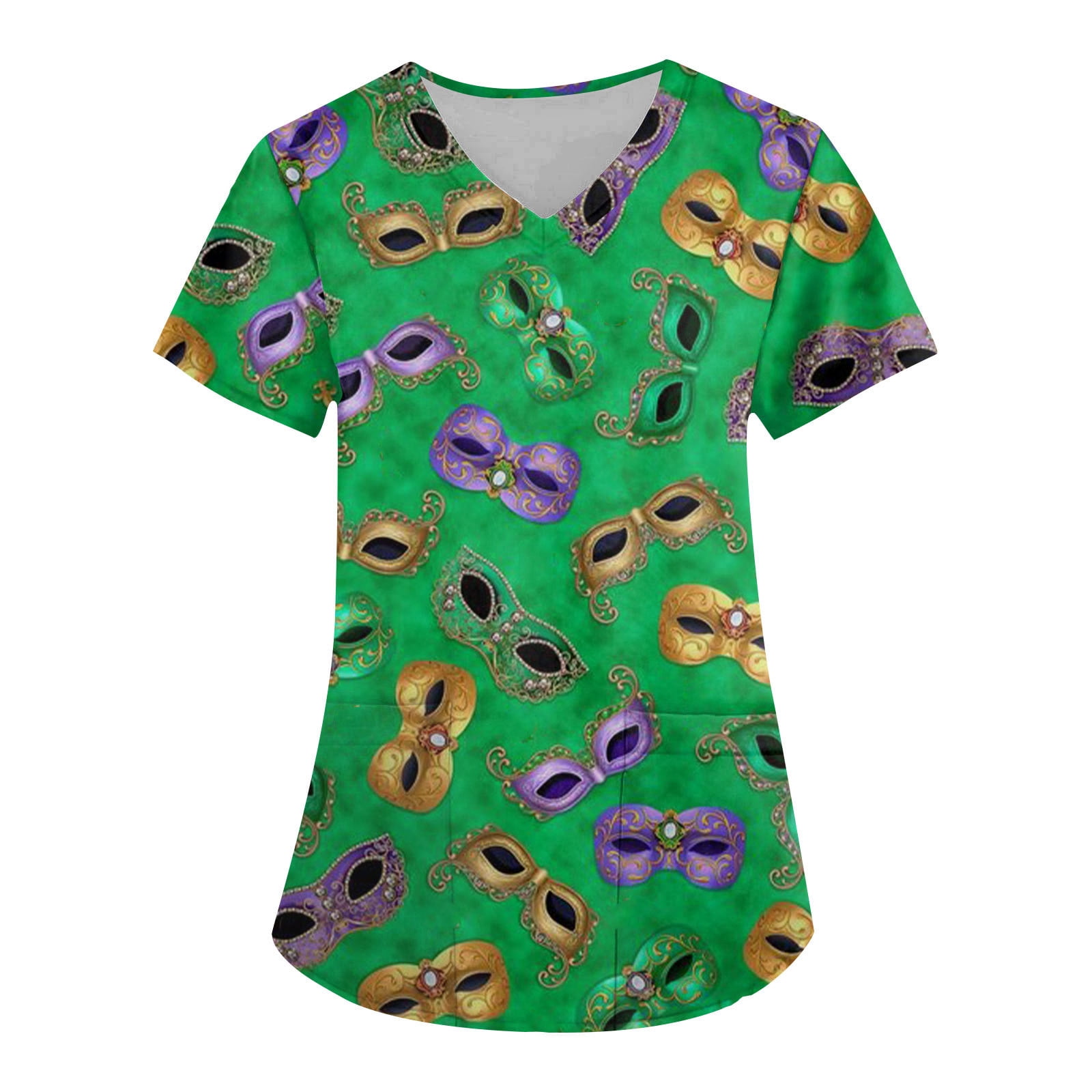 Qcmgmg Plus Size Scrubs for Women Tops Mardi Gras Short Sleeve Party ...