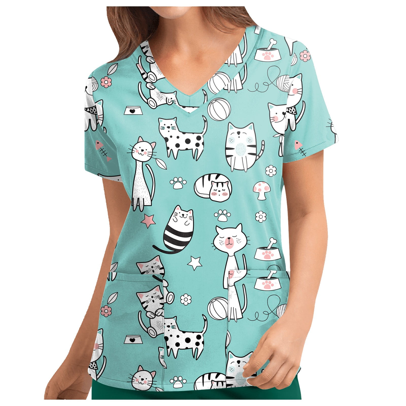 Qcmgmg Plus Size Scrubs for Women with Two Pockets Short Sleeve Casual ...