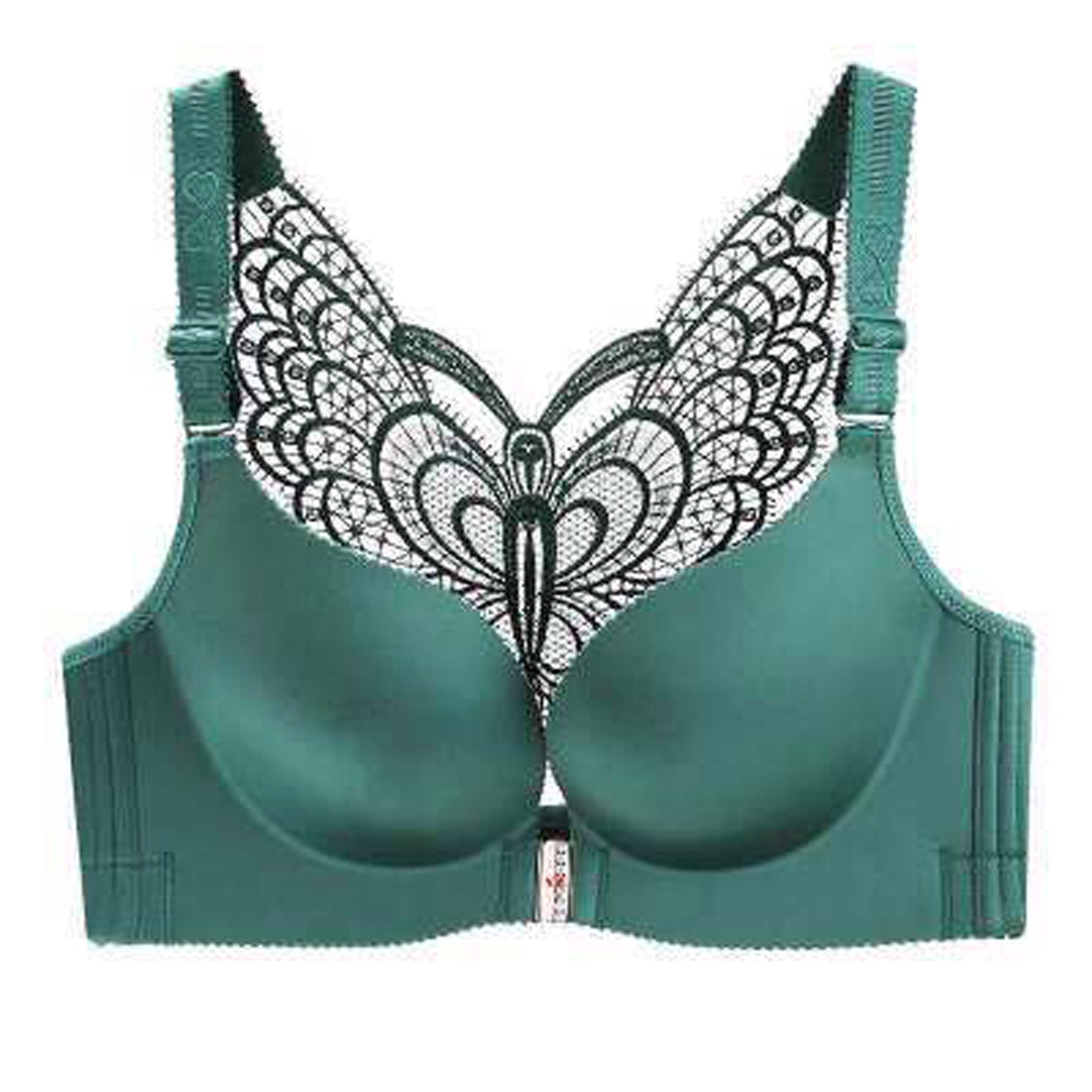 Qcmgmg Pushup Bra Front Closure Butterfly Back Women Bras Wireless Full