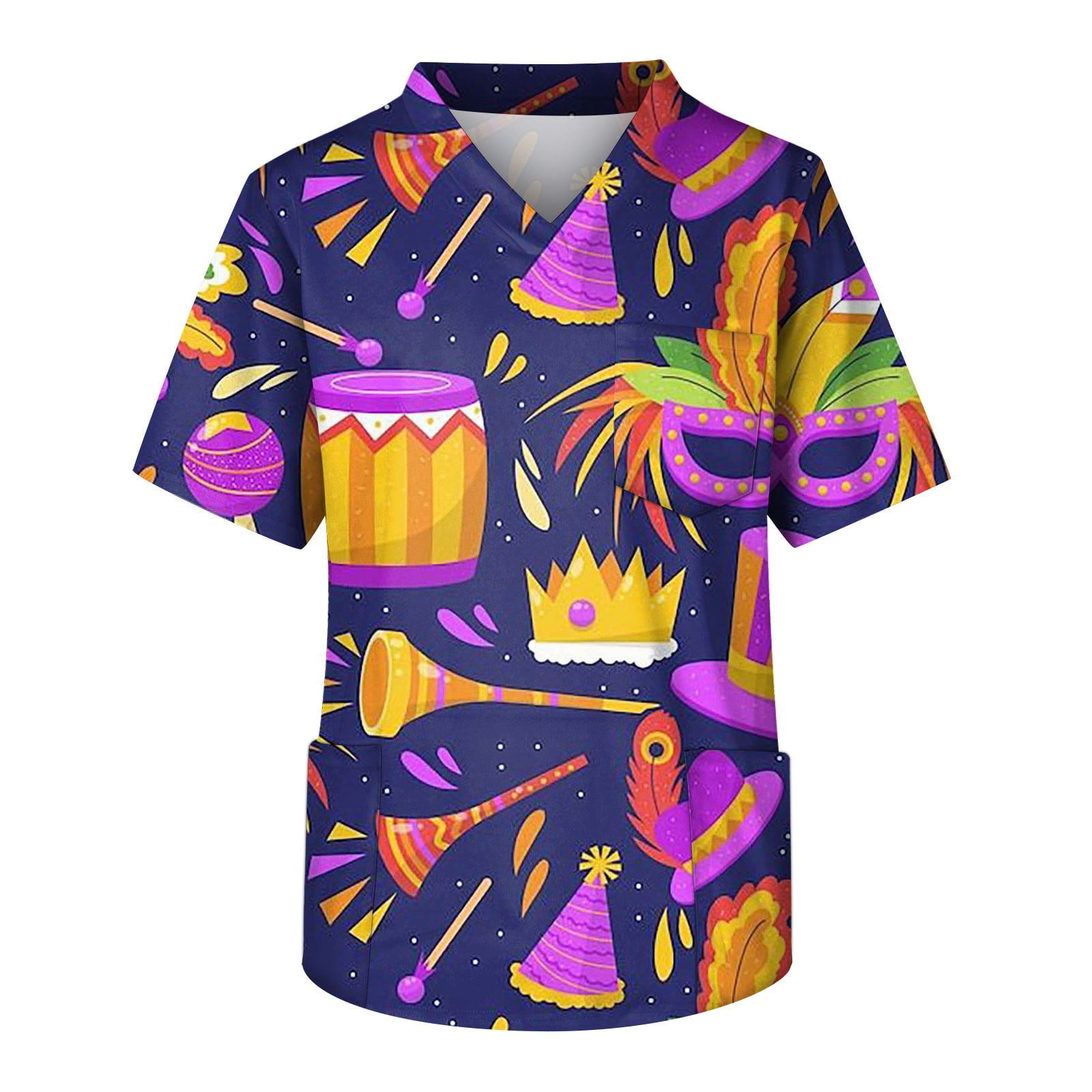 Qcmgmg Scrubs Men Mardi Gras V Neck Parade Short Sleeve Carnival Themed ...