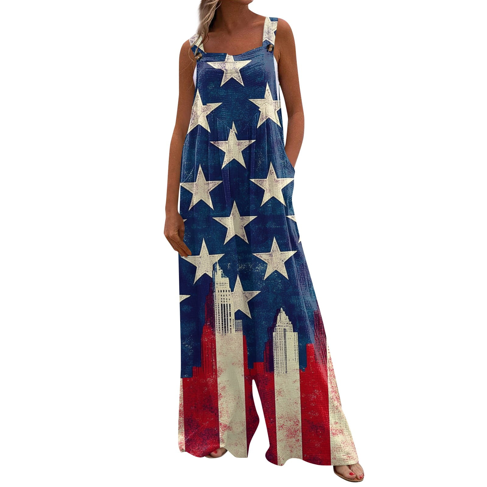Qcmgmg USA Flag Overalls for Women 4th of July Memorial Day Jumpsuits ...