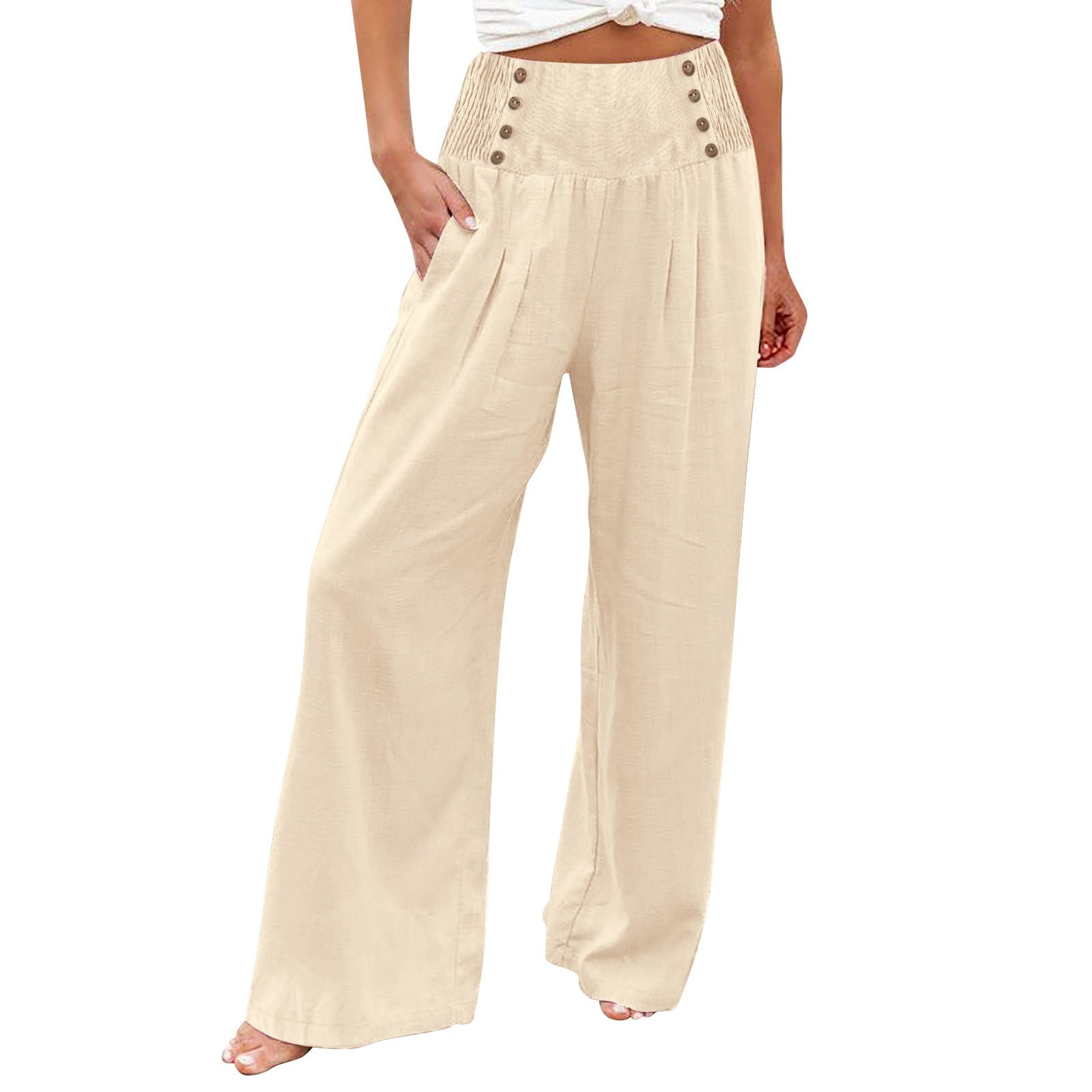 Qcmgmg Wide Leg Linen Pants Women Summer Loose Palazzo Beach Pants