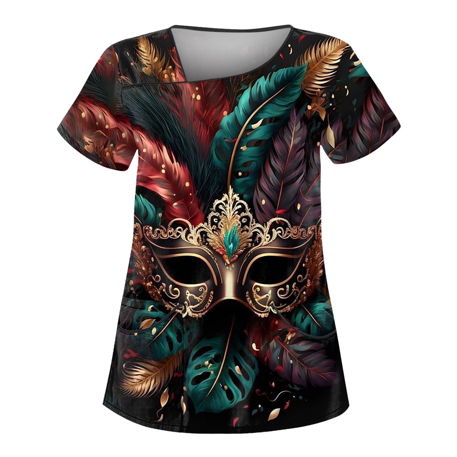 Qcmgmg Women Scrubs Mardi Gras Short Sleeve Carnival Themed Party Scrub ...