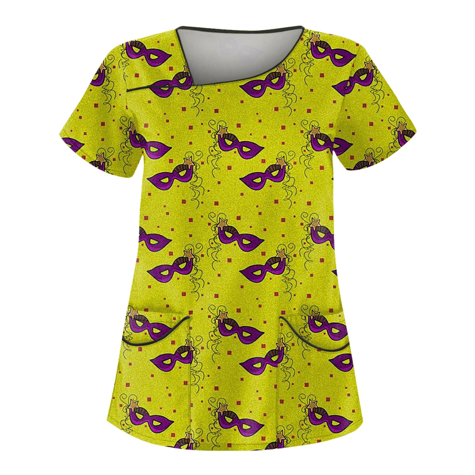 Qcmgmg Women Scrubs Mardi Gras Short Sleeve Graphic Carnival Themed ...
