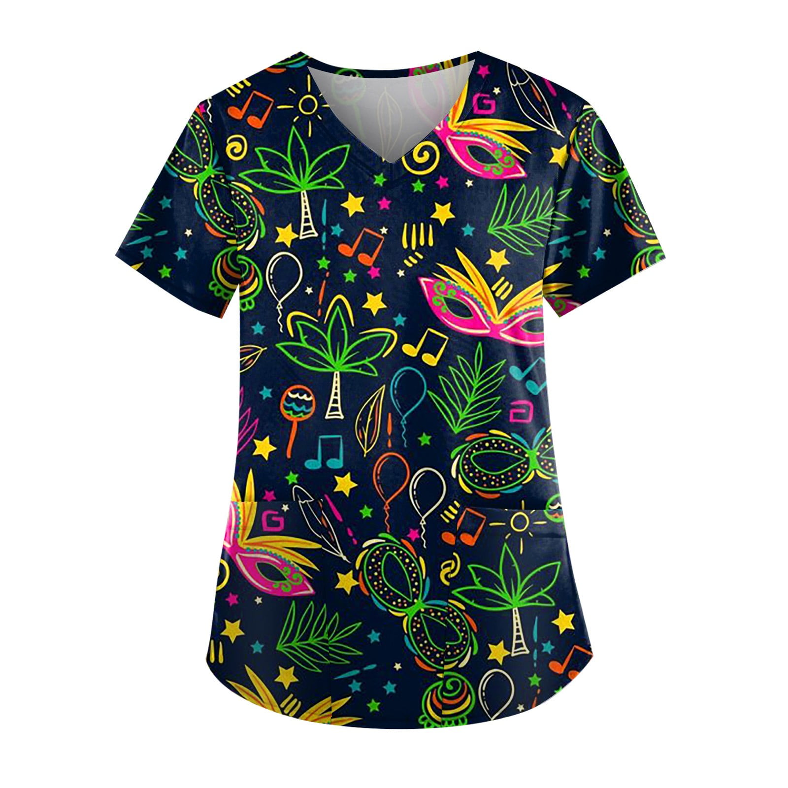 Qcmgmg Women Uniform Scrubs Carnival Themed Graphic Mardi Gras Scrub ...