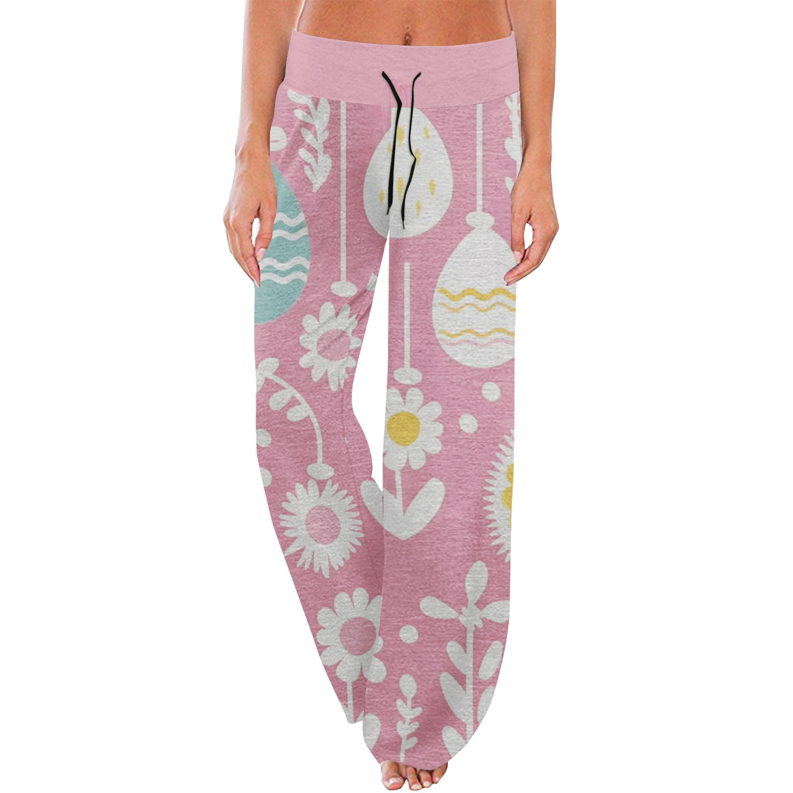 Qcmgmg Women's Easter Pajama Pants Rabbit High Waisted Egg Lounge Pants ...