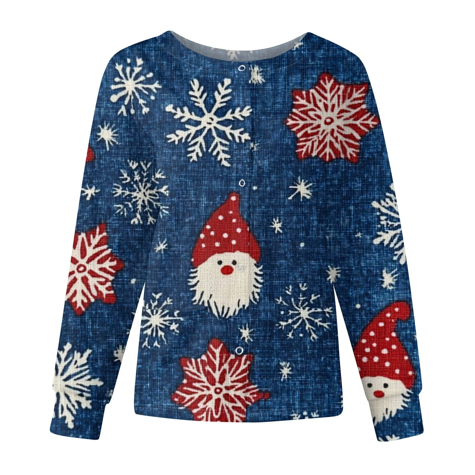 Qcmgmg Womens Christmas Scrub Jacket Xmas Snowflake Print Workwear ...