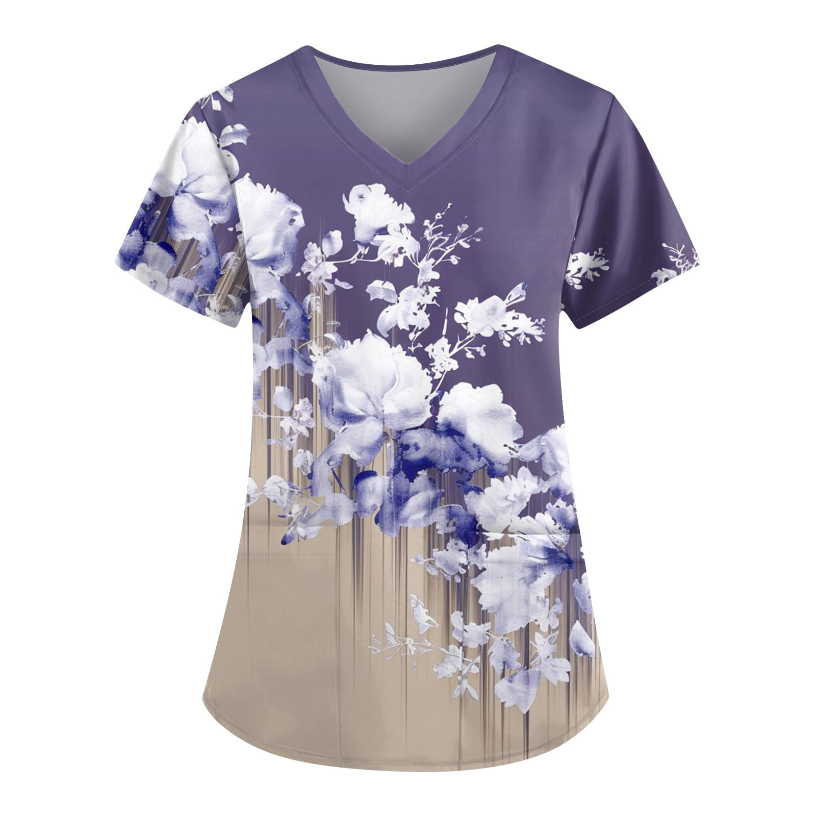 Qcmgmg Womens Floral Print Uniforms V Neck Summer Casual Scrubs Short ...