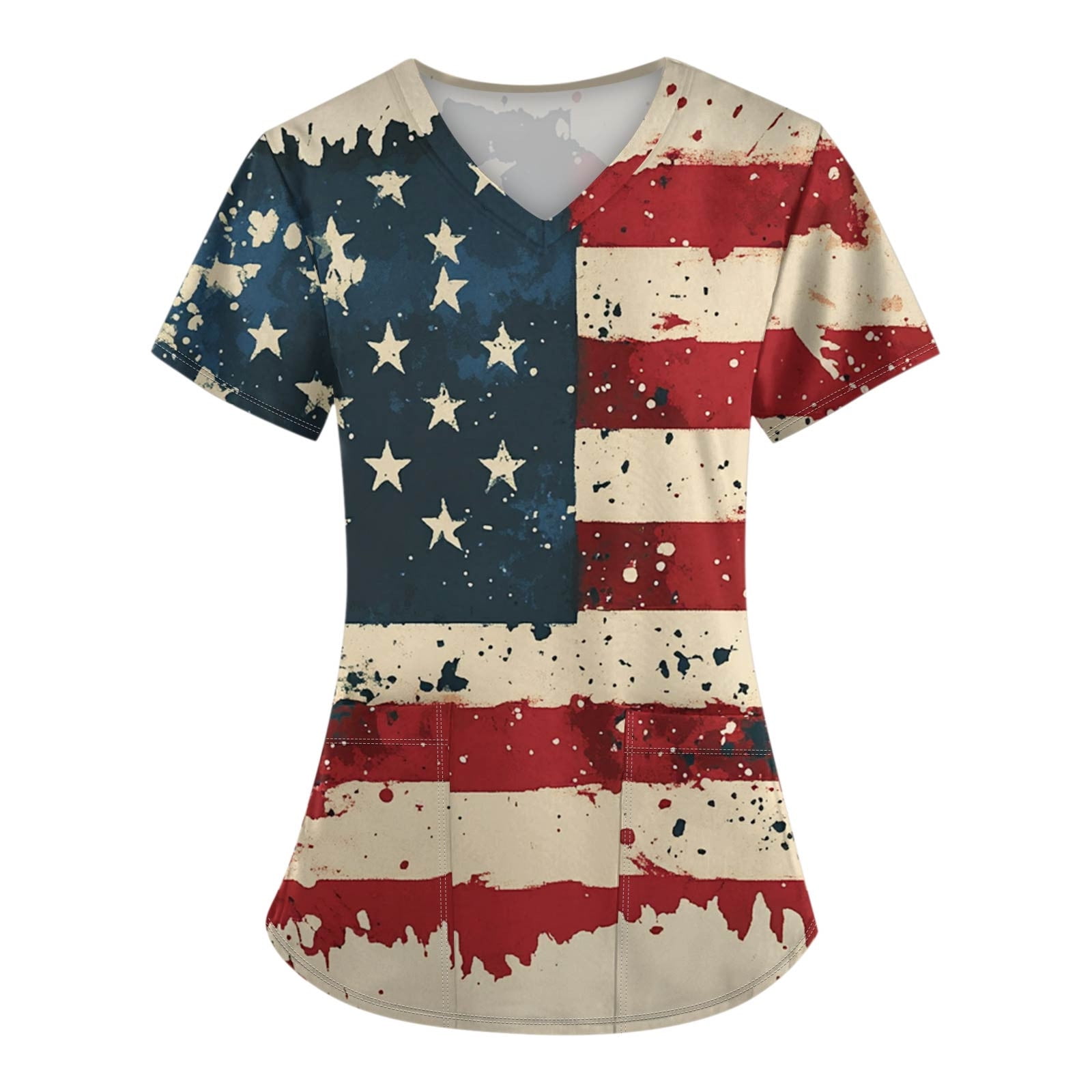 Qcmgmg Womens Independence Day Scrubs Red White and Blue V Neck Fourth ...